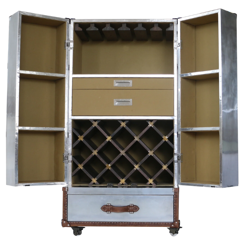 60% Off Aviator Wine Cabinet with Aluminum, Wood & Leather | Free ...